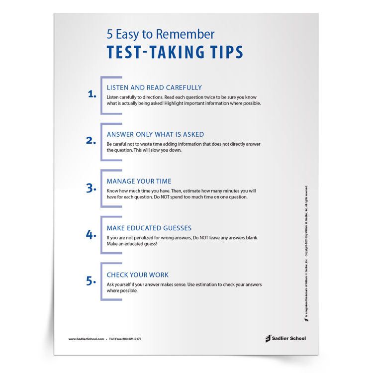 5 Strategies For Answering Math Test Questions Tip Sheet Sadlier School