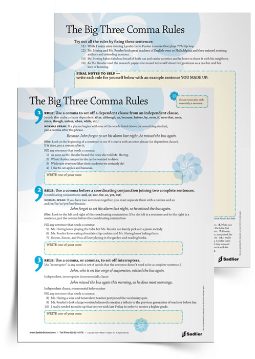 7 Printable Comma Usage Worksheets for the Classroom